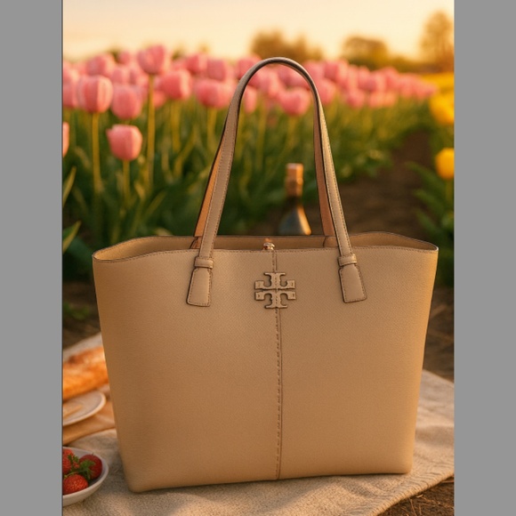 Tory Burch | Bags | New Tory Burch Mcgraw Large Tote Bag Devon Sand ...